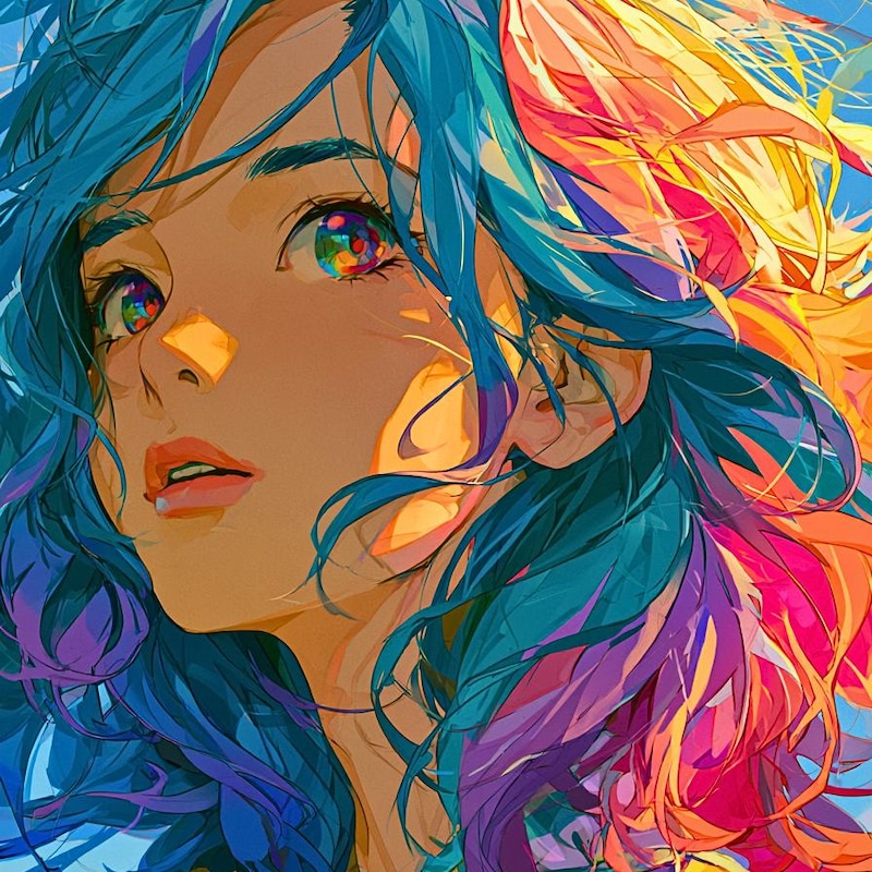 Rainbow Hair Anime Girl - Etsy