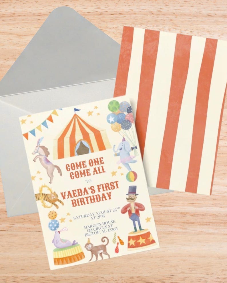 Editable Circus First Birthday Invitation | Editable Canva Carnival ...