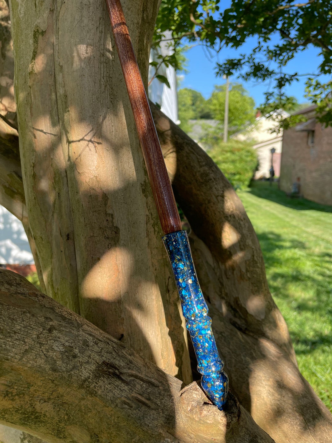 Blue Sparkle Wand - One of a Kind Design - Walnut Pairing - Fairy Wand ...