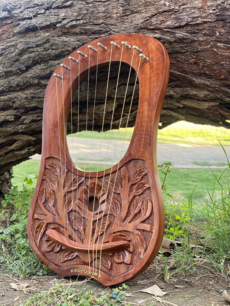Rosewood 10-string Lyre Harp – New Floral Design | Includes Extra ...