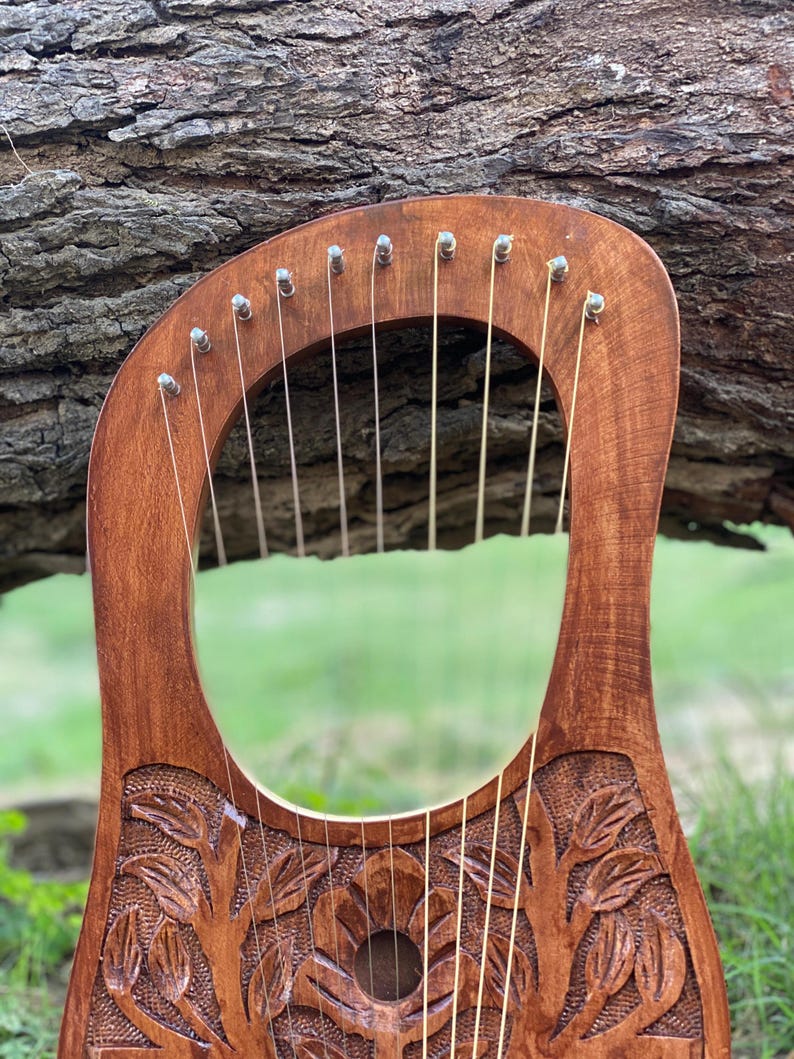 Rosewood 10-string Lyre Harp – New Floral Design | Includes Extra ...