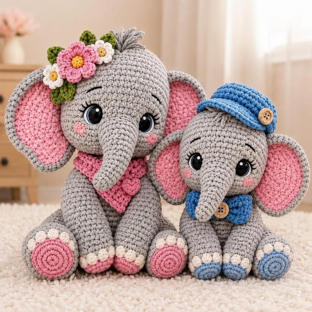 Mama & Baby Elephant Crochet Pattern, Elephant Amigurumi Pattern ...