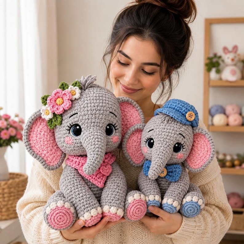 Mama & Baby Elephant Crochet Pattern, Elephant Amigurumi Pattern ...