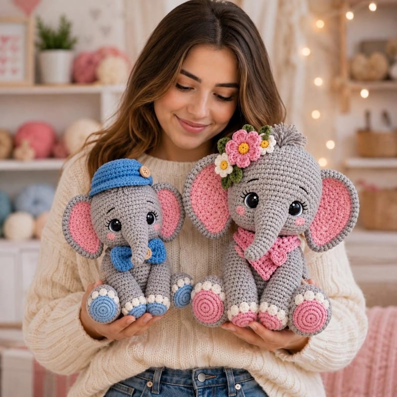 Mama & Baby Elephant Crochet Pattern, Elephant Amigurumi Pattern ...