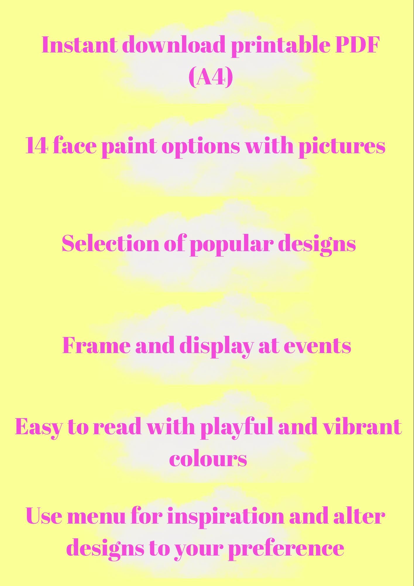 Face Painting Menu Board Printable A4 PDF - Etsy Canada