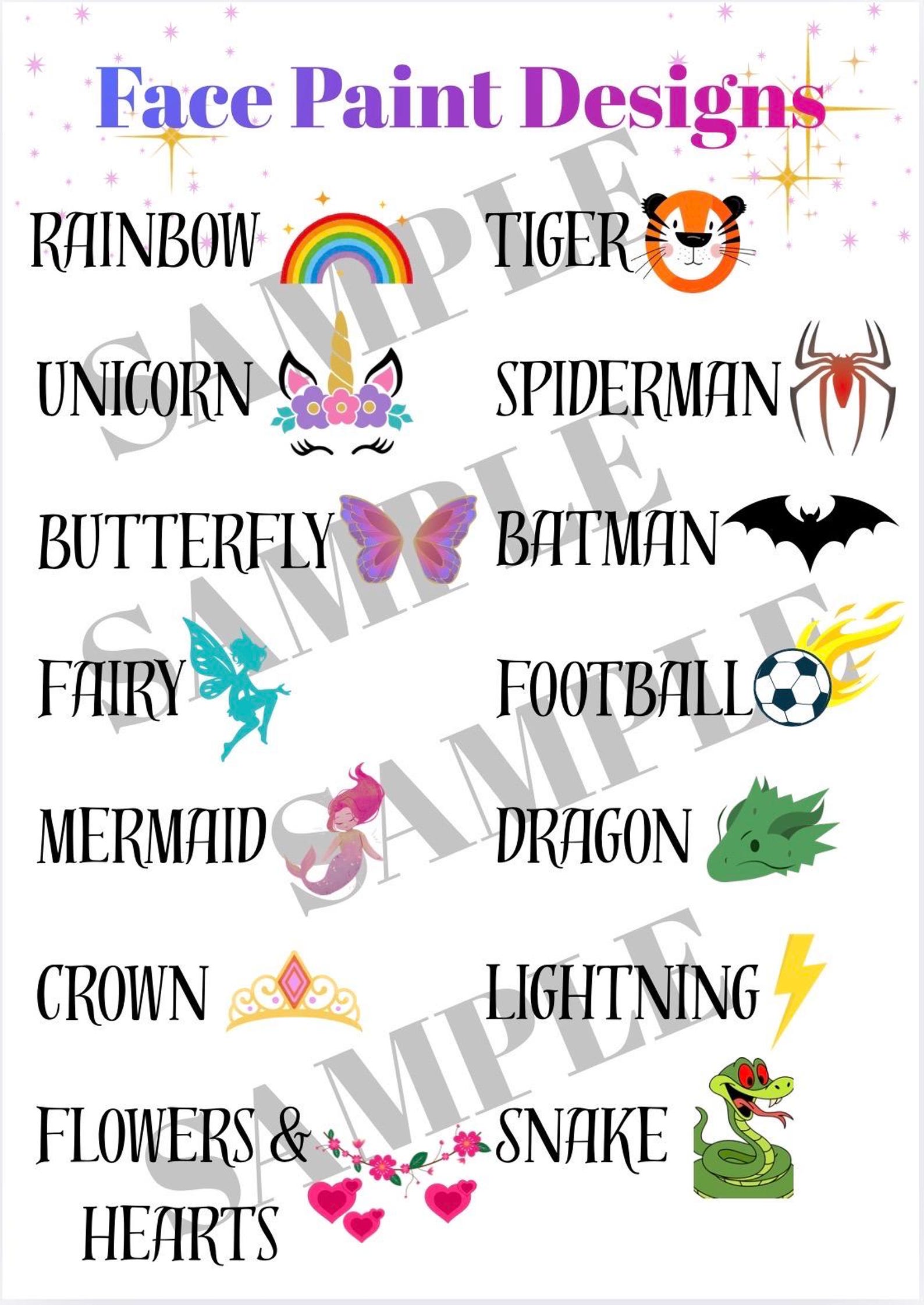 Face Painting Menu Board Printable A4 PDF - Etsy