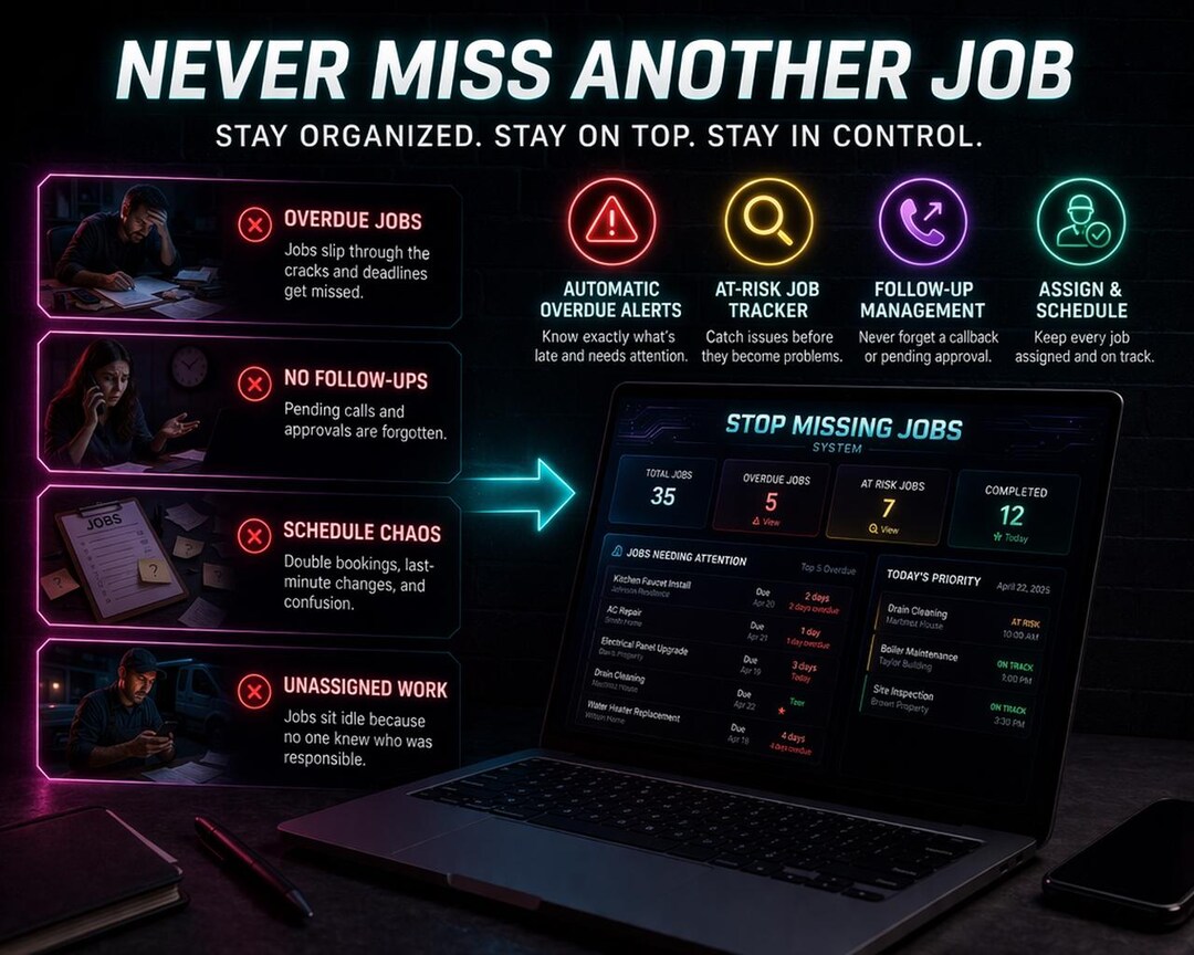 Stop Missing Jobs System | Job Tracker With Overdue Alerts & Follow-ups ...
