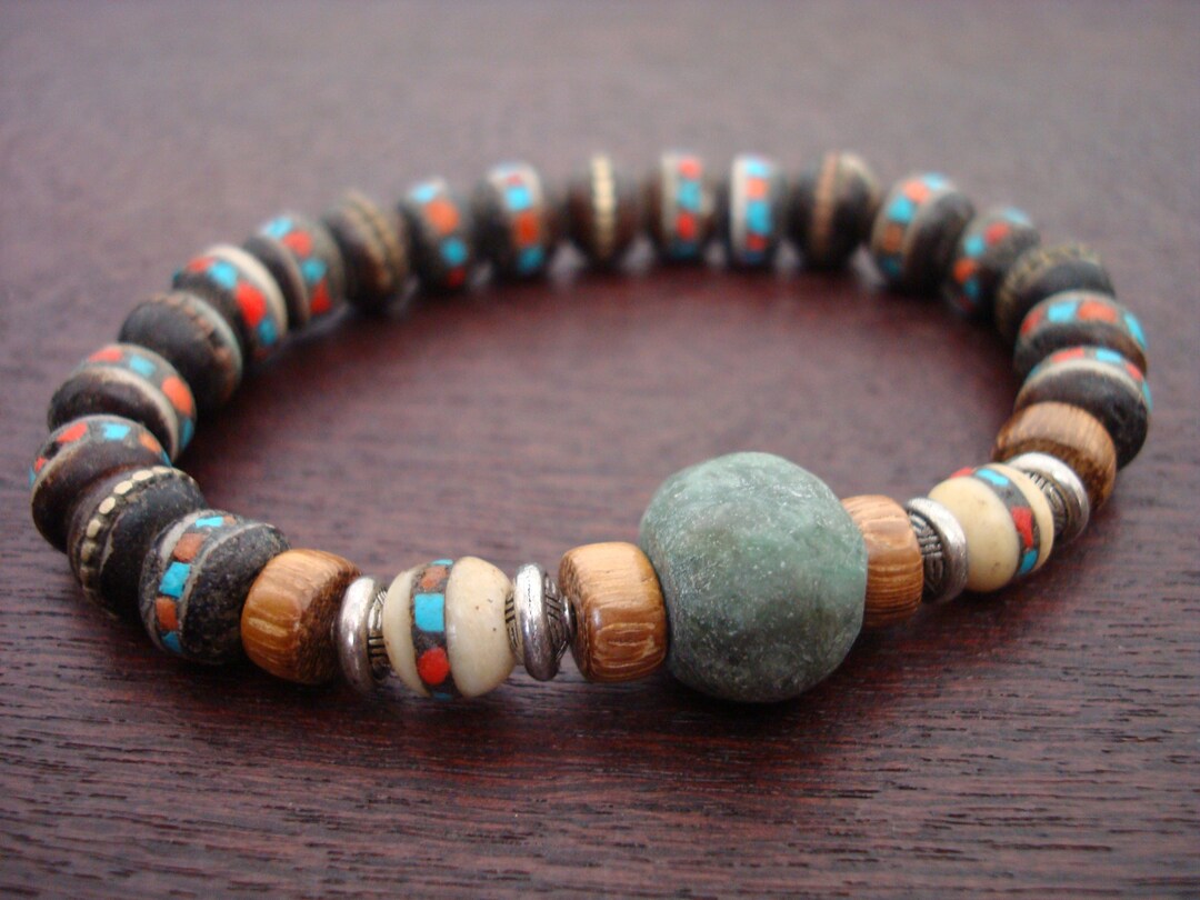 Mens Tibetan Tantric Jade Mala Bracelet // Tibetan Turquoise, Coral ...