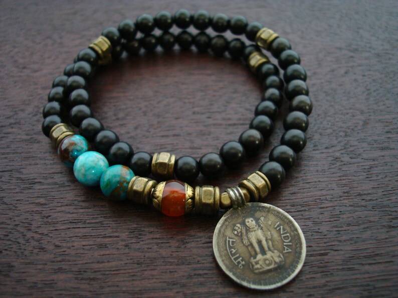 Tibetan Capped Carnelian Indian Coin Mala Bracelet // | Etsy