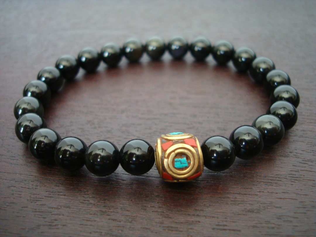 Men's Tibetan Obsidian Mala Bracelet // Rainbow Obsidian, Tibetan ...