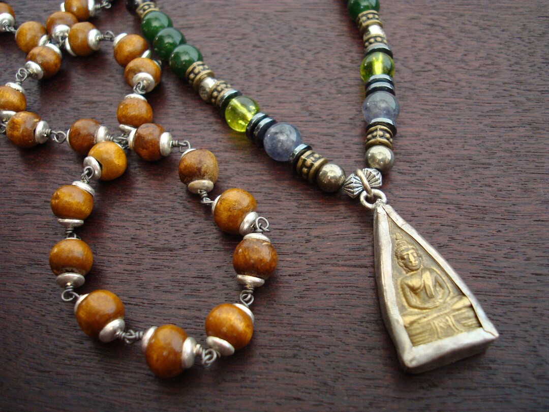Unisex Peridot, Jade, & Water Sapphire Mala // Convertible Chain Mala ...