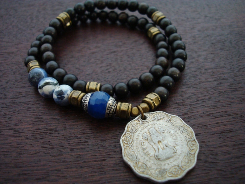 Tibetan Capped Blue Jade Indian Coin Mala Bracelet // Sodalite - Etsy