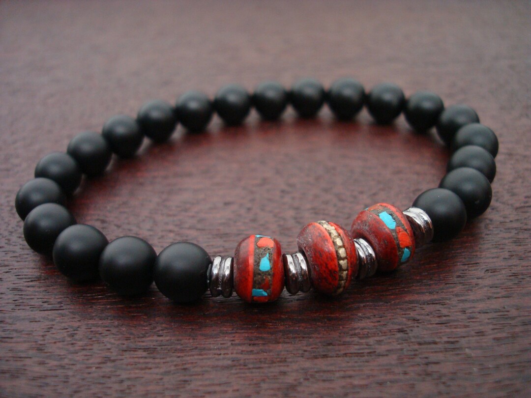 Men's Tibetan Tantric Onyx Purification Mala Bracelet // Tibetan ...
