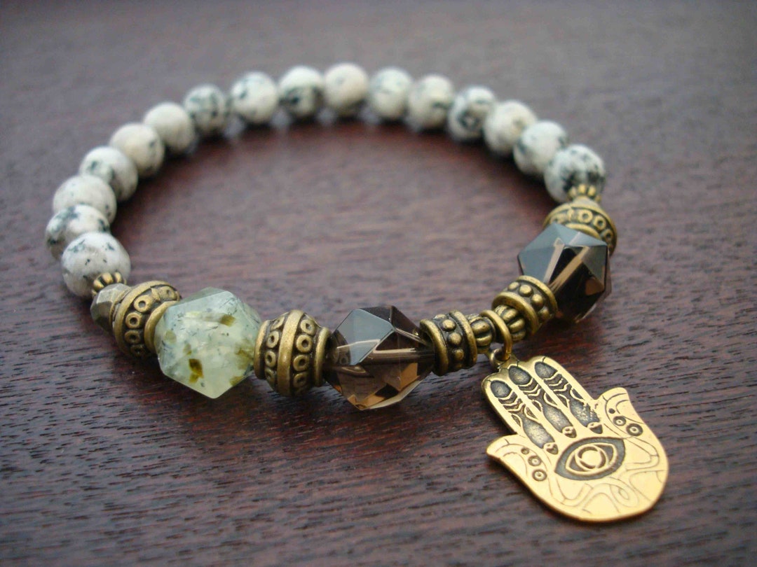 Women's Smoky Quartz & Jade Higher Frequency Mala Bracelet // Prehnite ...