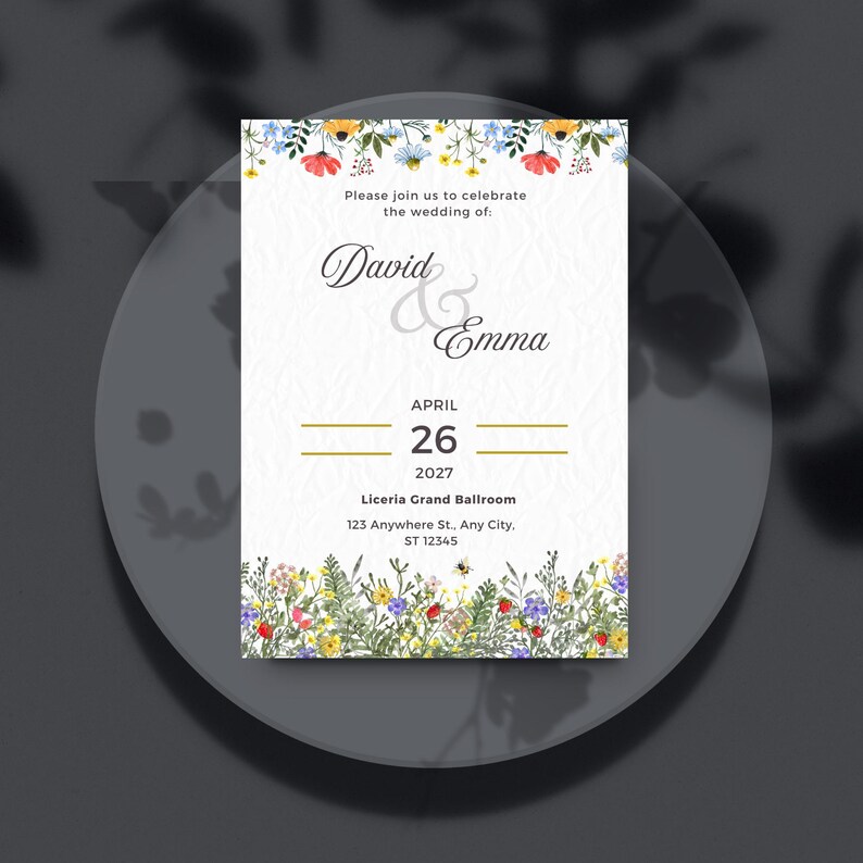 Wedding Invitation Template, Wildflower Canva Editable Wedding Card ...