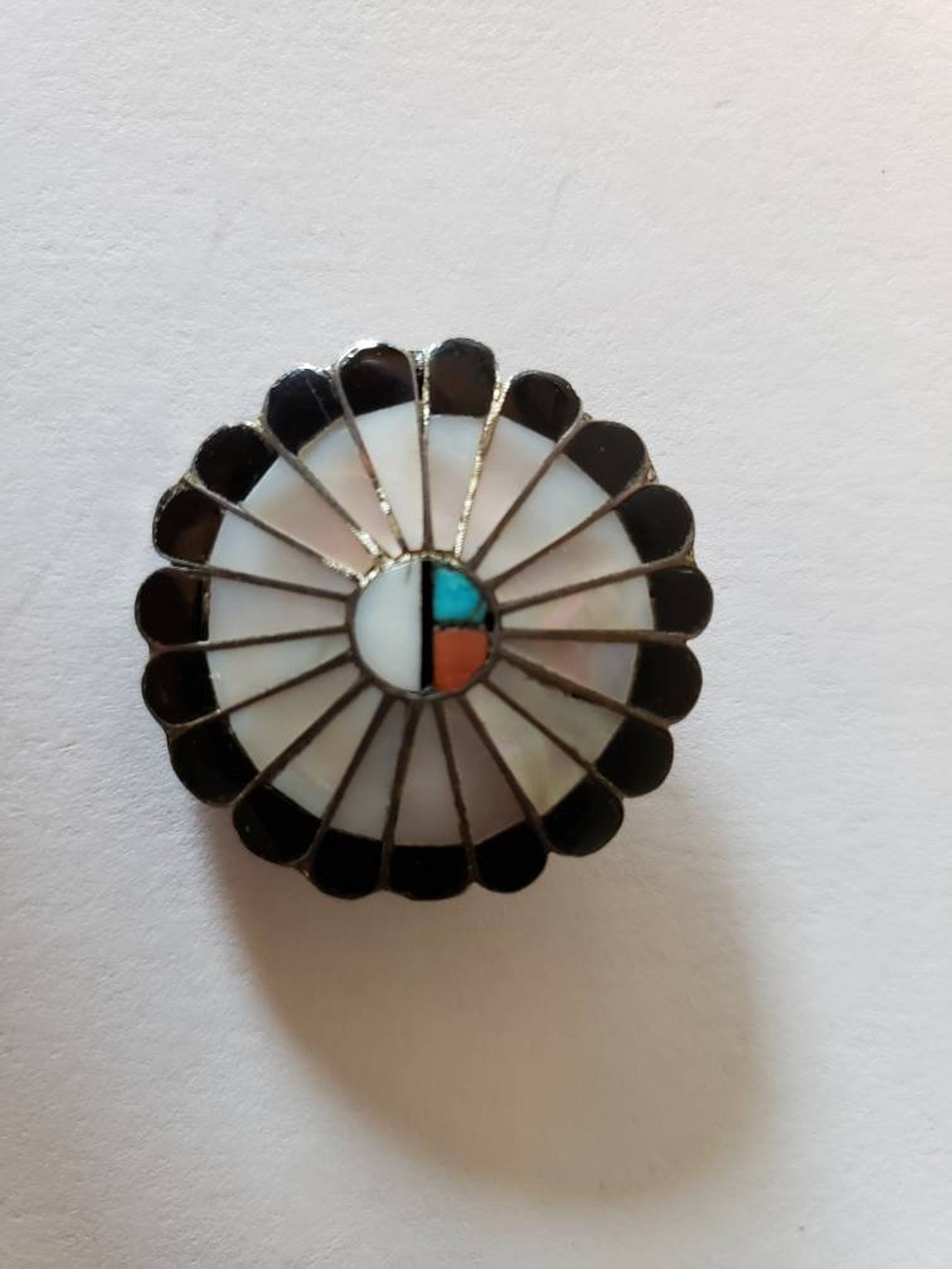 Small Vintage Zuni Sun Face Pin, Multi-stone Native American Silver ...