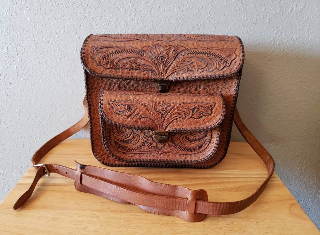 Large Vintage Tooled Leather Carry Case, Camera Case, With Beautiful ...