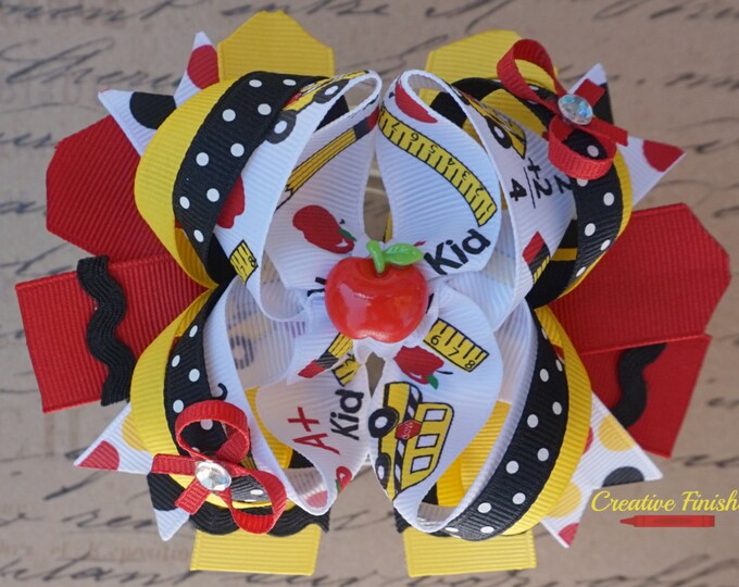 School Hair Bow, Back to School Bows, First Day Kindergarten, Red Bow ...