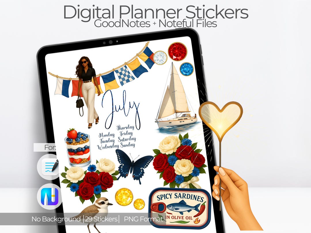 July Digital Planner Stickers for Goodnotes & Noteful | Realistic ...