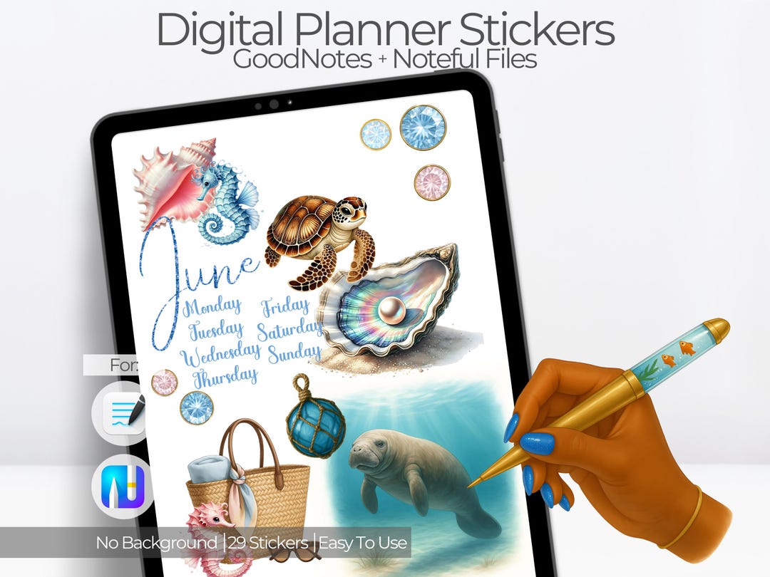 June Digital Planner Stickers for Goodnotes | Realistic Summer Sticker ...