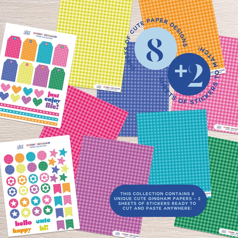 Gingham Paper Intense Colors Digital Kit, Gingham Scrapbooking Pictures ...