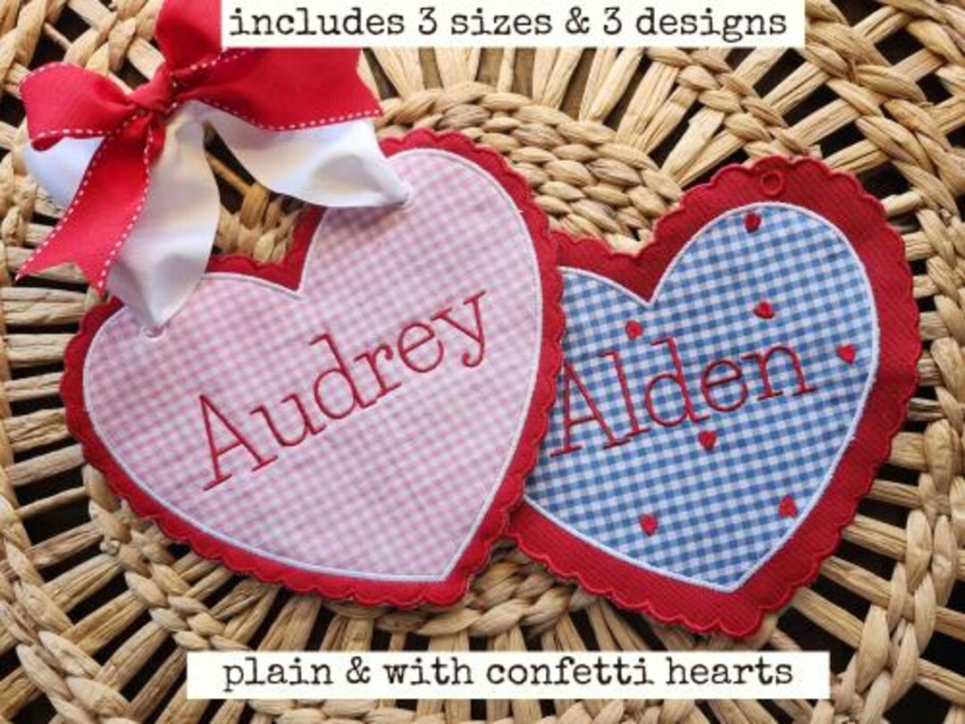 Scalloped Edge Heart Name Tag Banner, With Small Heart Confetti ...
