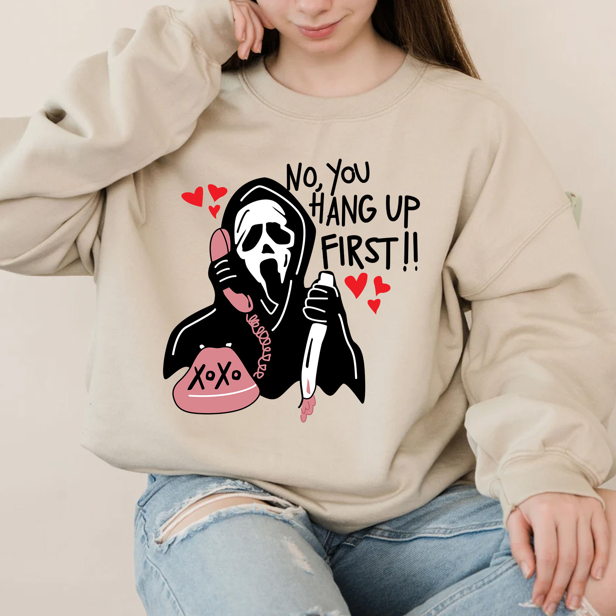 No You Hang Up Sweatshirt, No Hang Up First Sweatshirt, Scream Ghostface Halloween Shirt, Horror ...
