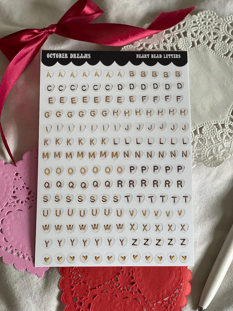 Heart Bead Letter Stickers - Etsy UK