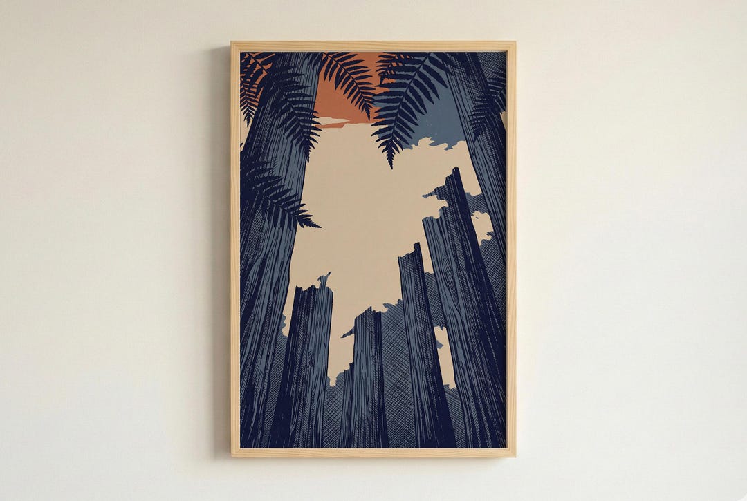 Fern and Redwood Forest Art Print, Woodland Nature Poster, Vertical ...
