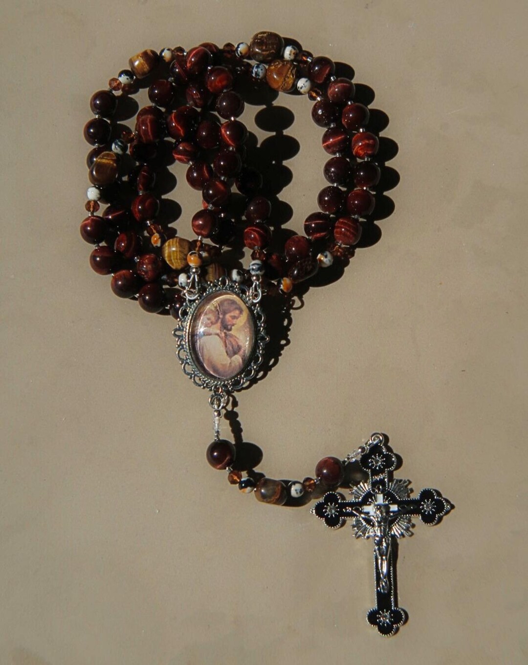 Saint Joseph Chaplet – Tiger’s Eye & Red Jasper Prayer Beads | Holy ...