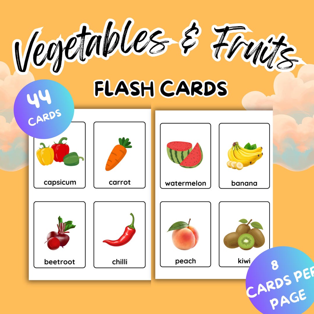 Fruits & Vegetables Flashcards for Kids | Montessori Learning Cards ...