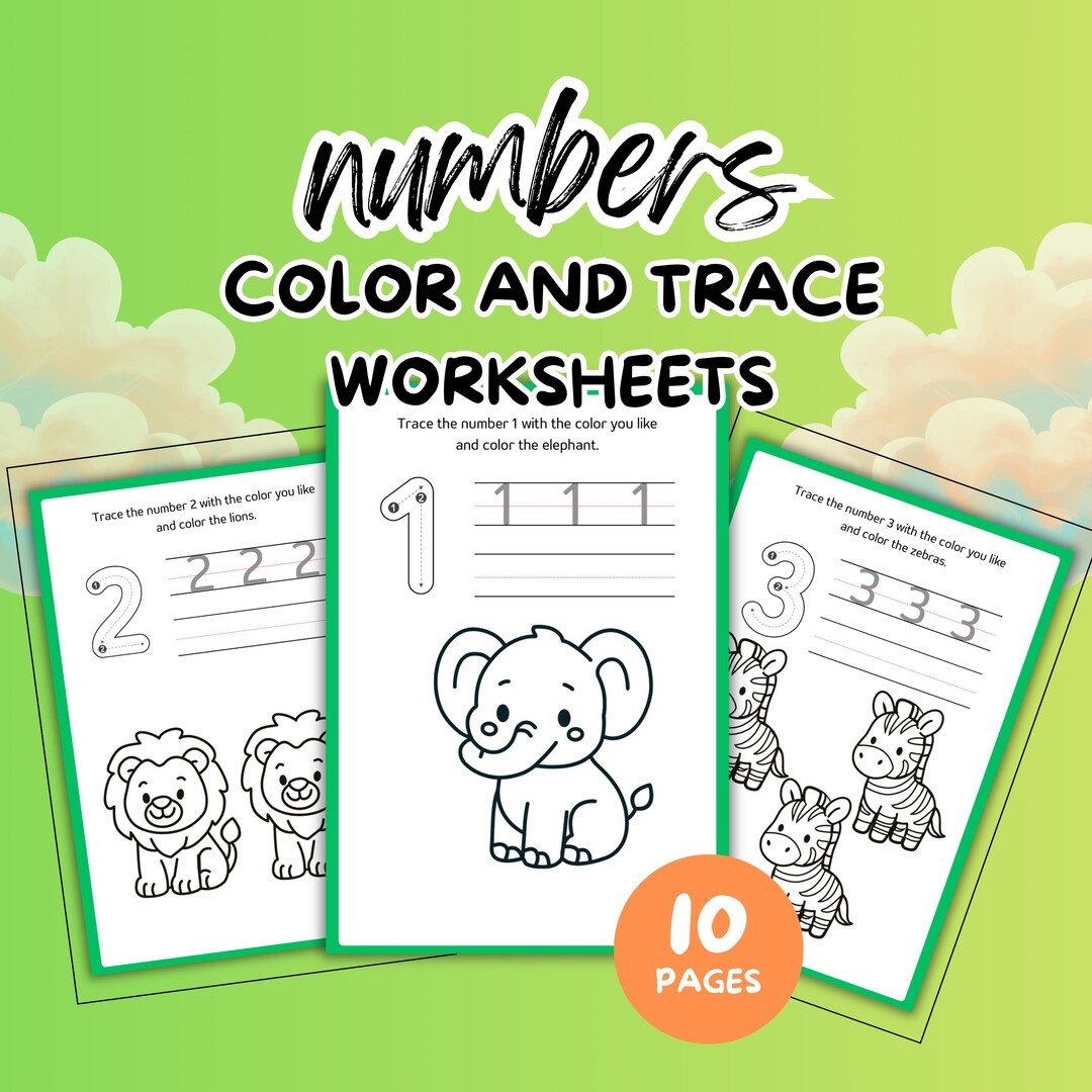 Preschool Trace & Color Worksheets | Number Tracing Printables - Etsy