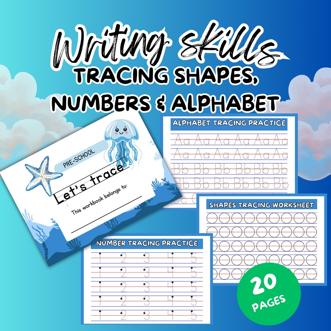 Kids Writing Practice & Tracing Worksheets (ABC, Numbers, Shapes) - Etsy