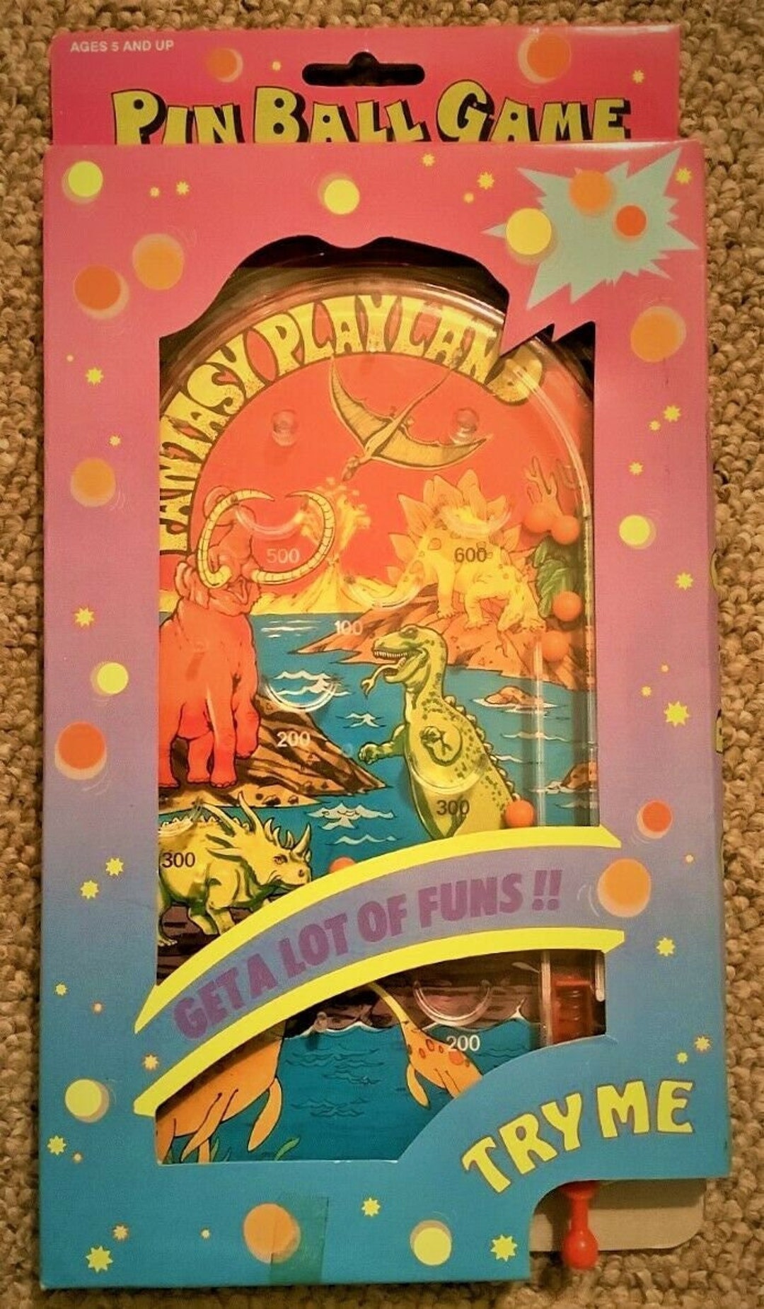 VINTAGE Fishel Fantasy Playland Dinosaur Hand Held Pinball Pin Ball ...