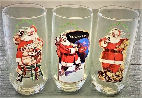 Vintage Coca-cola Drinking Glass Set Santa Christmas Haddon | Etsy