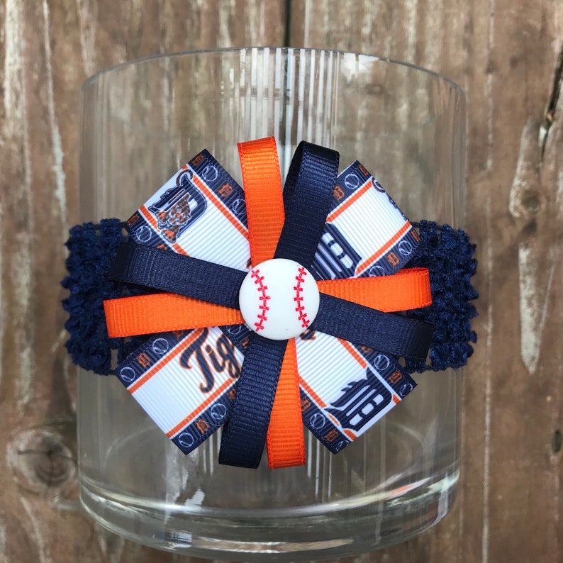 Detroit Tigers Baseball Hair Bow Headband Tigers bow Detroit | Etsy