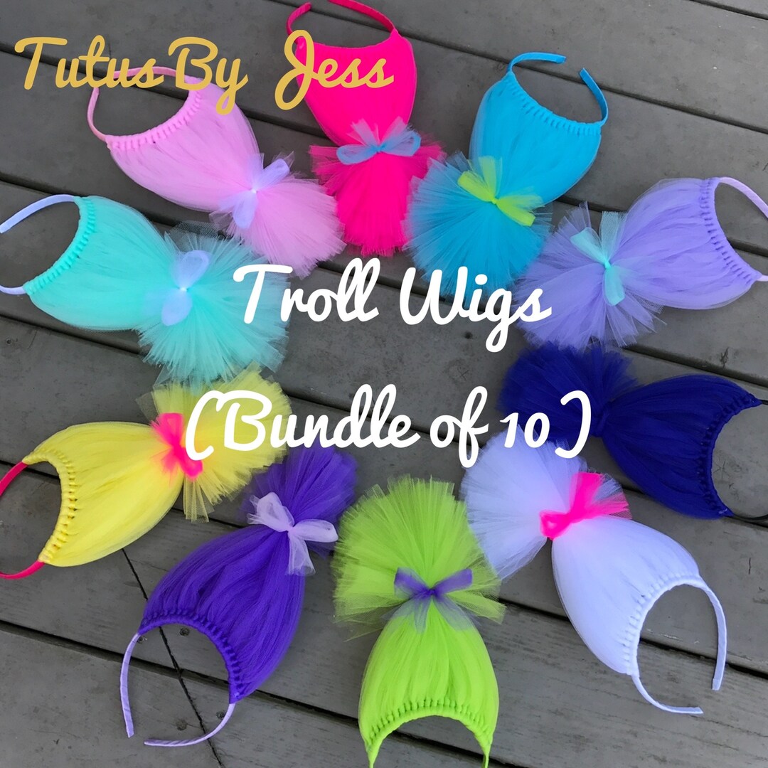 Troll Wigs (bundle of 10) Trolls Party Favors Troll Wig Headbands Troll ...