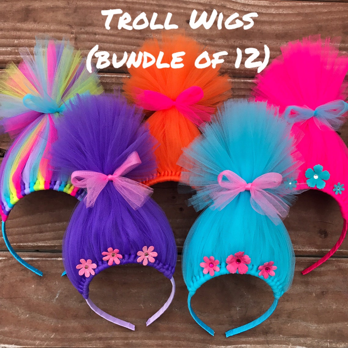 Troll Wigs (bundle of 12) Trolls Party Favors Troll Wig Headbands Troll ...