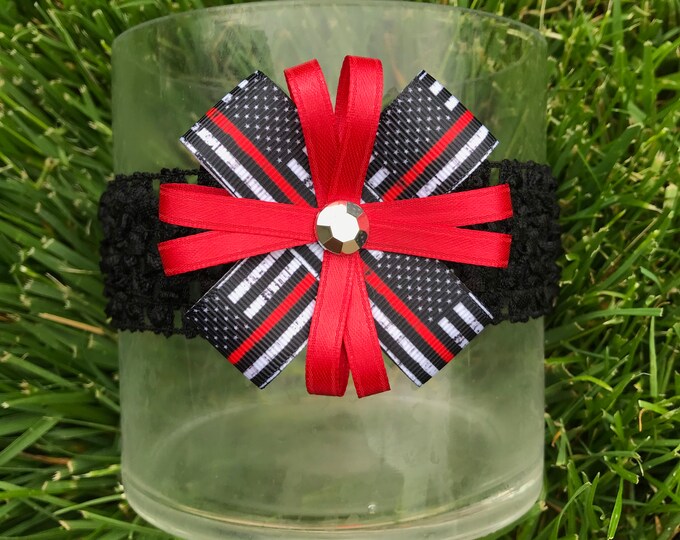 Thin Red Line Bow Red Lives Matter Headband Hair Bow Firefighter ...