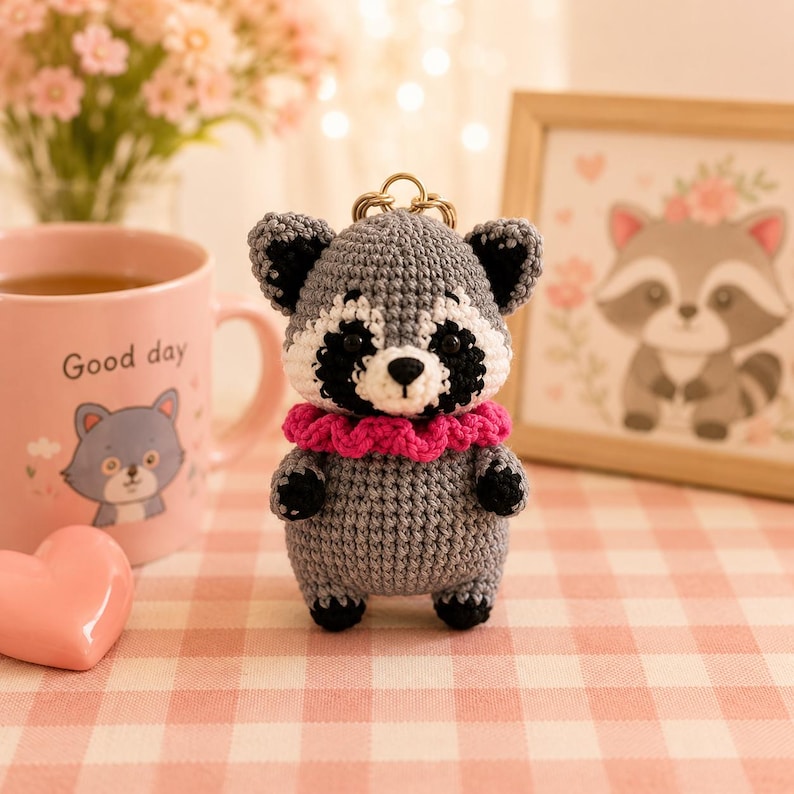 Crochet Raccoon Bag Charm, Cute Raccoon Keychain, Kawaii Plush Bag ...