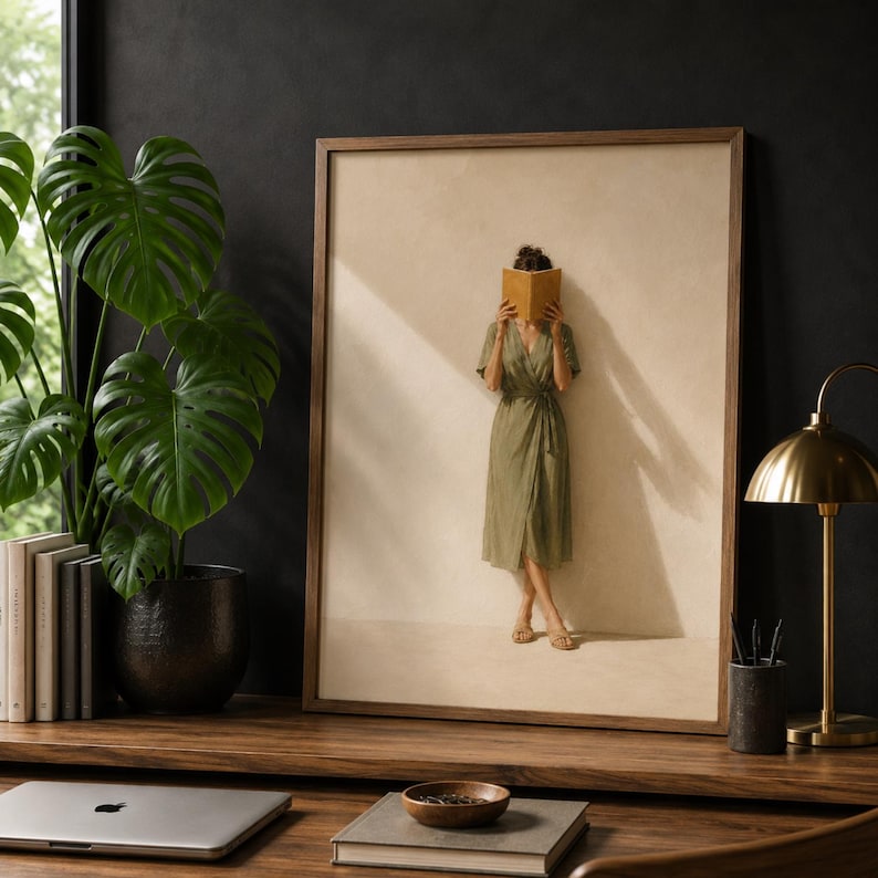 10 Surreal Women Wall Art PDF Bundle Minimalist Reading Girl Paintings ...