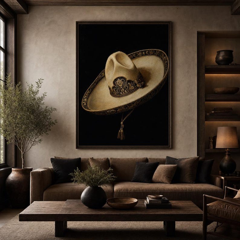 Mexican Sombrero Wall Art, Charro Hat Print, Black Gold Mariachi Poster ...
