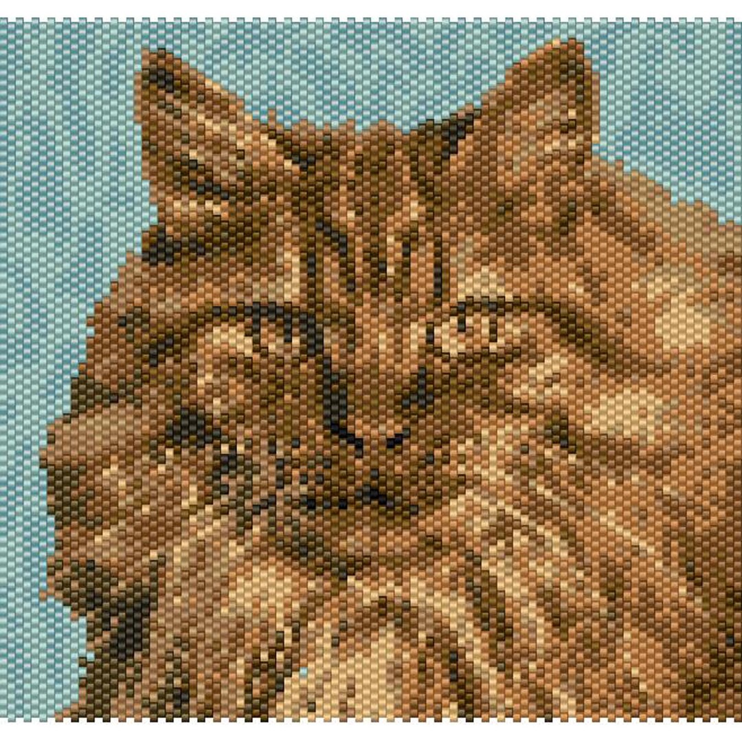 Orange Longhair Cat Tapestry Peyote Bead Pattern, Cat Wall Art Seed ...