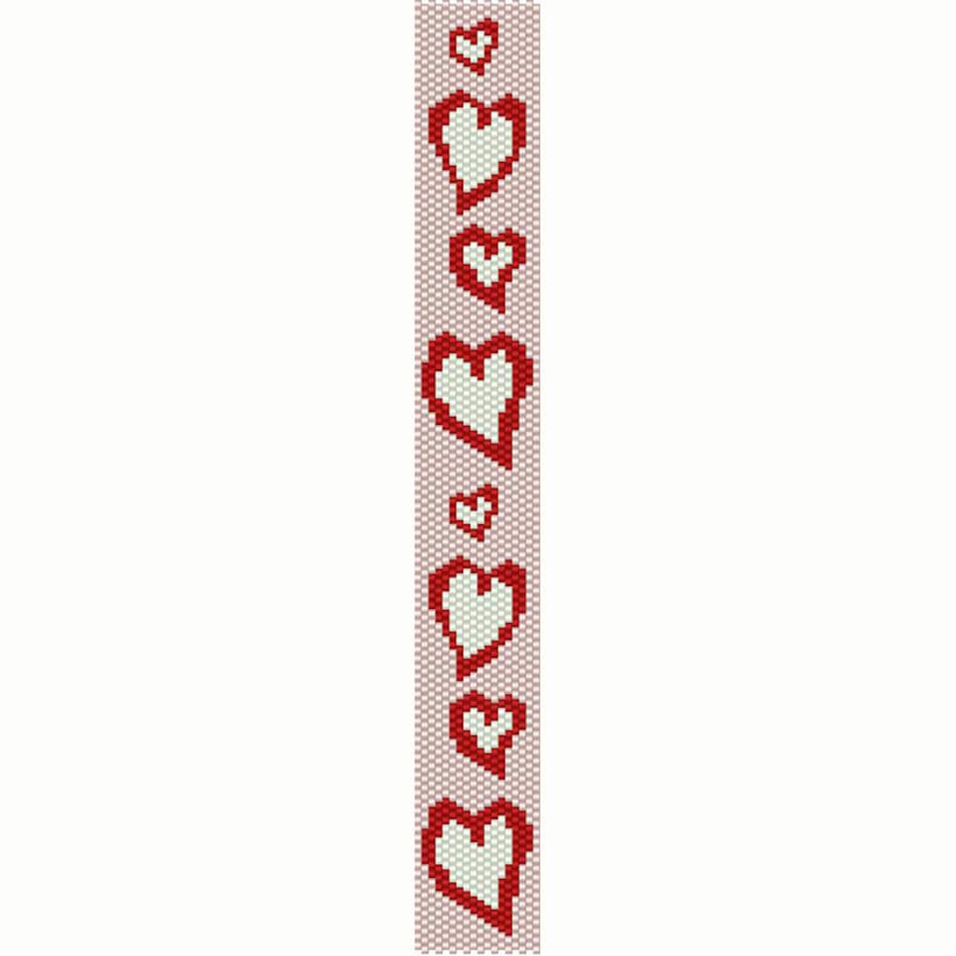 Red Hearts Peyote Bead Pattern, Bracelet Cuff, Seed Beading Pattern ...