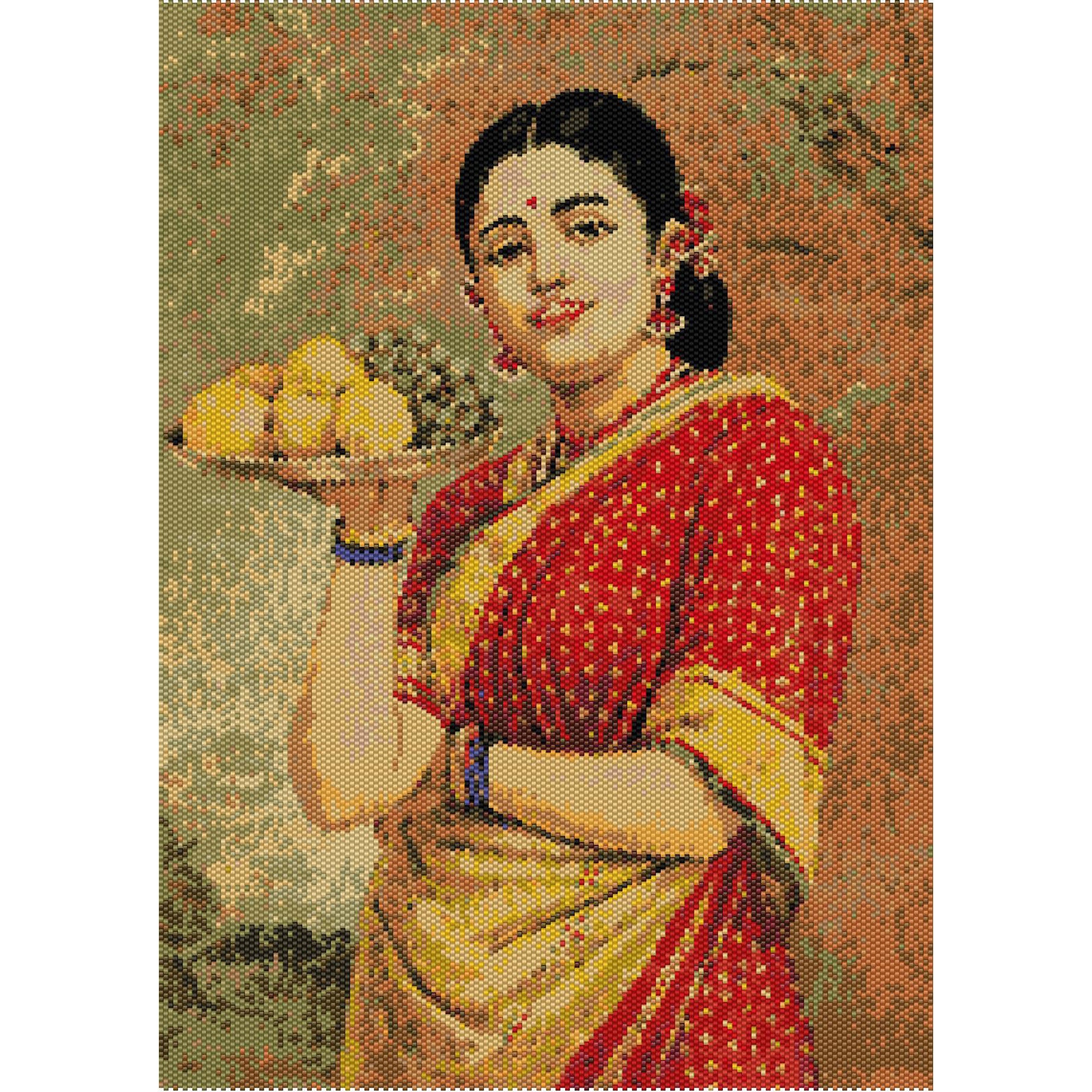 Madri, 1890s Ravi Varma, Tapestry Peyote Bead Pattern, Wall Art Pattern ...