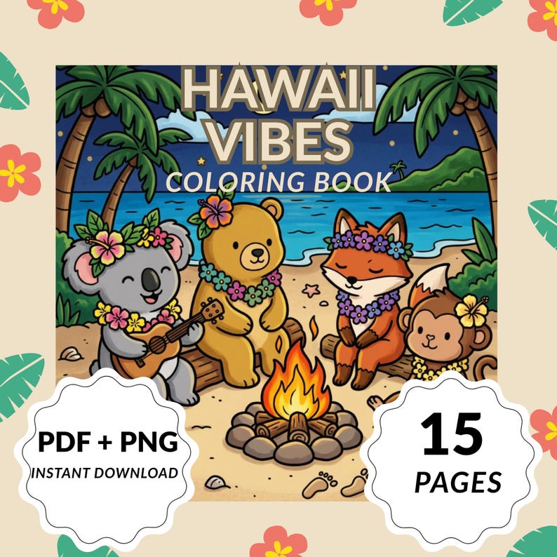 Hawaiian Animal Coloring Book | Tropical Island Scenes, Cozy Relaxation ...