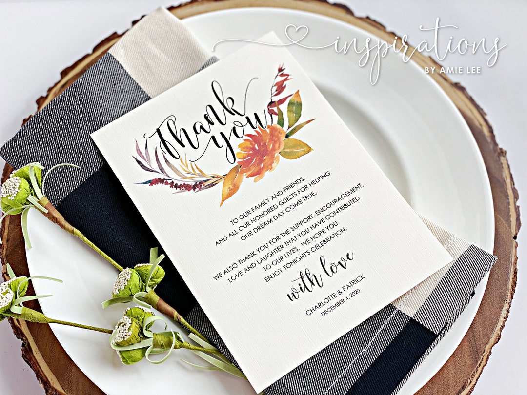 Wedding Reception Table Notes, Wedding Thank You, Note to Guests, Place ...