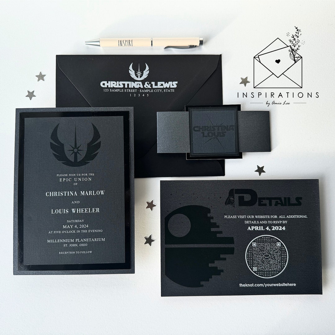 Star Wars Wedding Invitation, Jedi Wedding, Star Wars Theme, Darth Vader, Imperial, Millennium ...