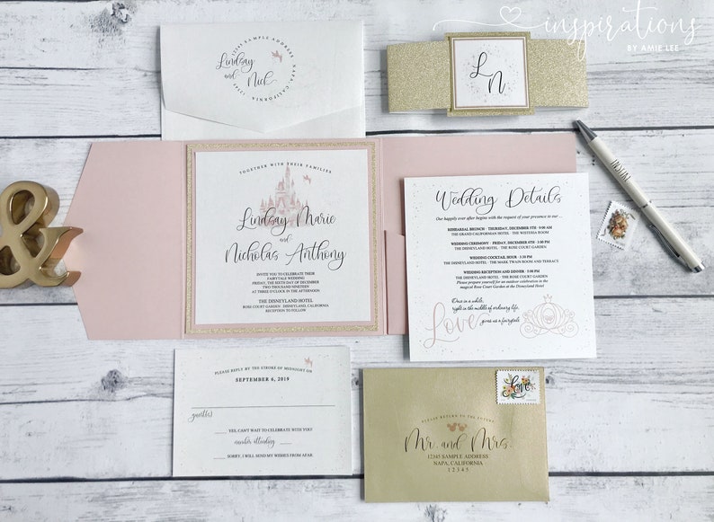 Elegant Disney Wedding Invitations Disney World Disneyland - Etsy