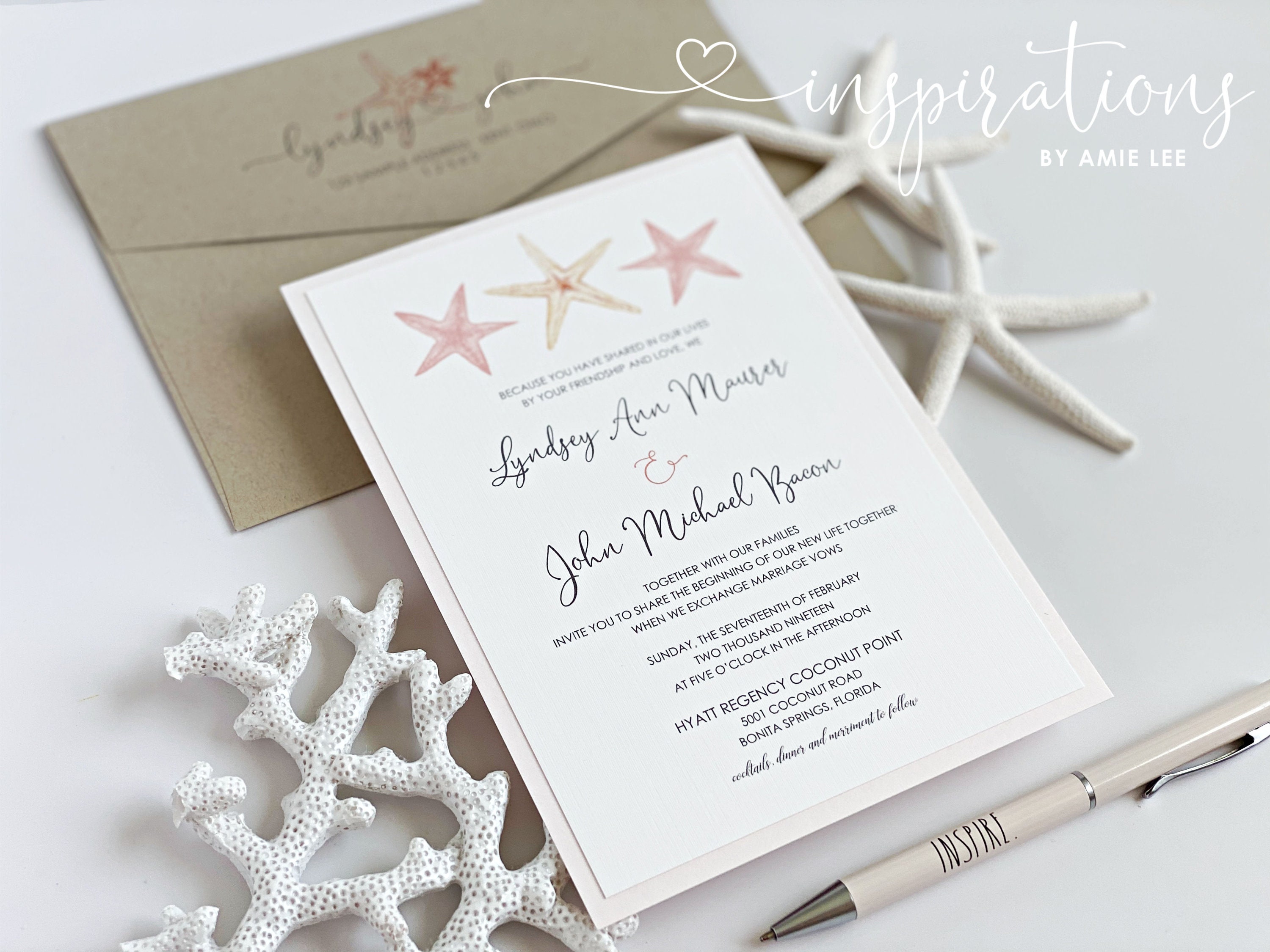 Beach Wedding Invitations Destination Wedding Whimsical | Etsy